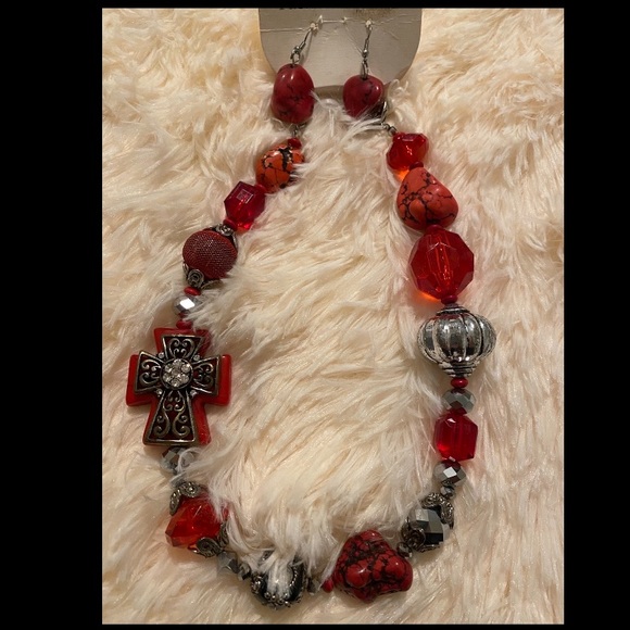 Jewelry | New Red Rock Cross Necklace Earring Set | Poshmark